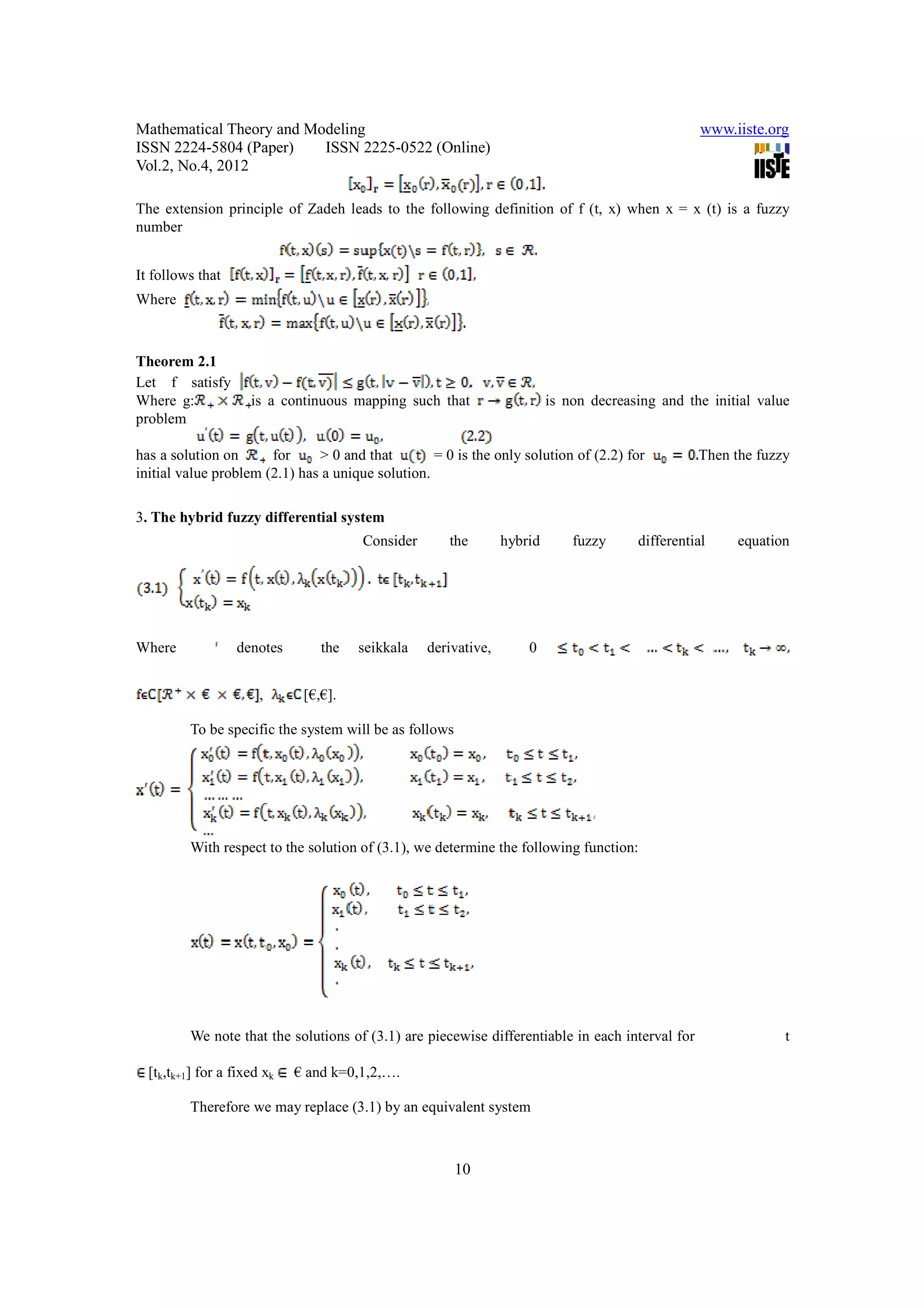 Numerical Solution Of Fuzzy Hybrid Differential Equation By Third Order