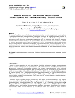 Numerical solutions for linear fredholm integro differential | PDF