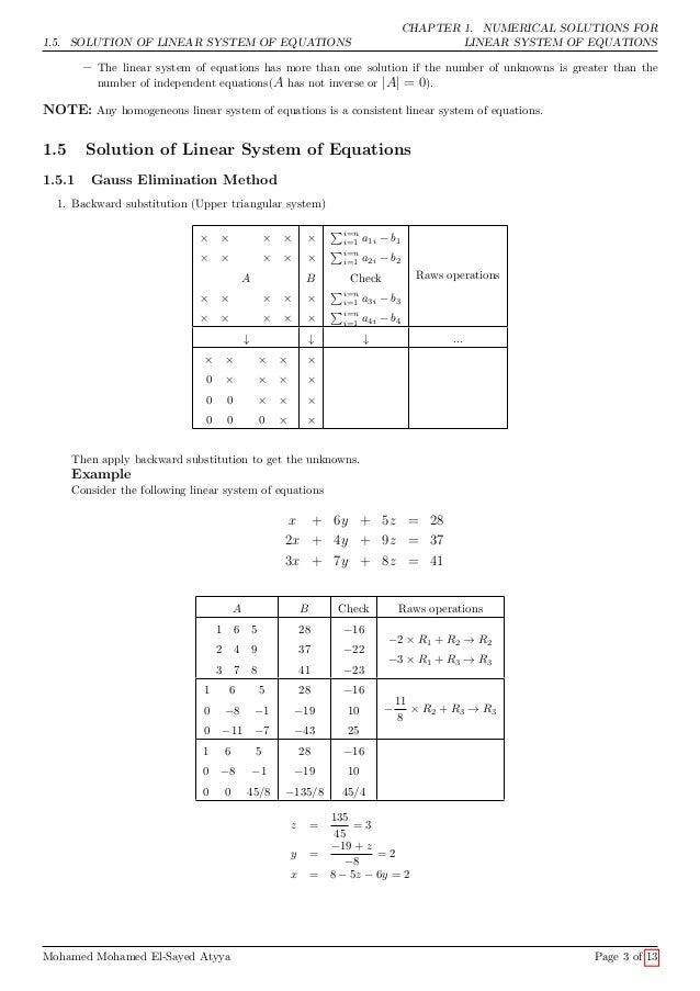 Numerical Solutions For Linear System Of Equations