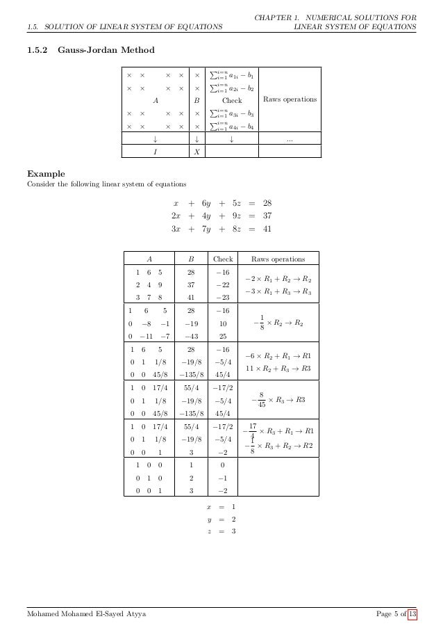 Numerical Solutions For Linear System Of Equations