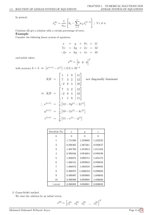 Numerical Solutions For Linear System Of Equations