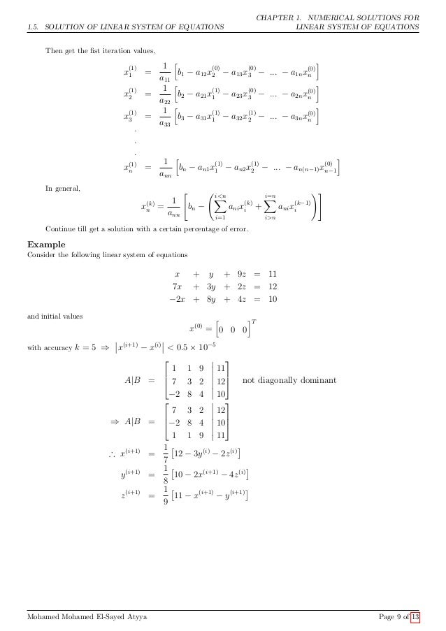 Numerical Solutions For Linear System Of Equations