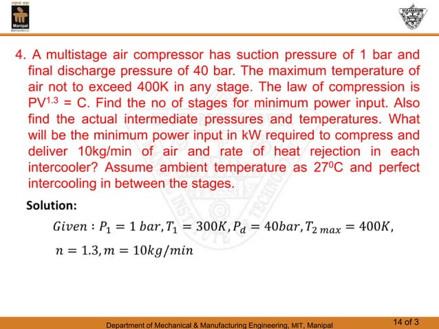 Numericals on Raciprocating air compressor.ppt | Physics | Science
