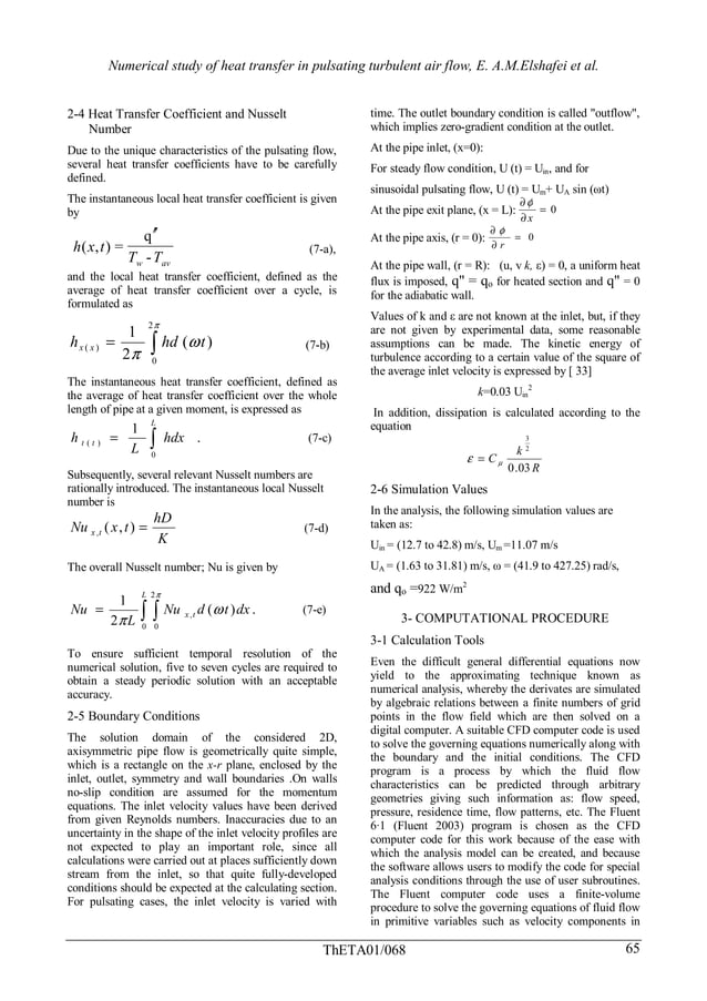 Numerical study of heat transfer in pulsating turbulent air flow | PDF
