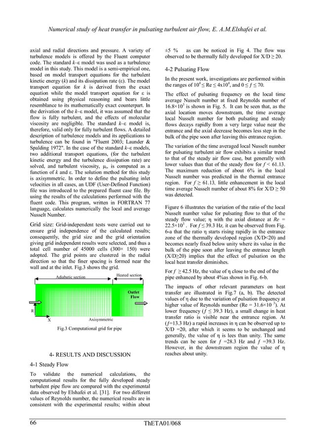 Numerical study of heat transfer in pulsating turbulent air flow | PDF