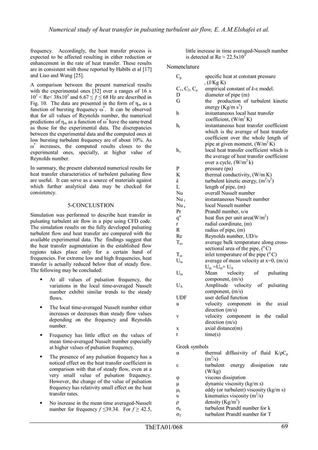 Numerical study of heat transfer in pulsating turbulent air flow | PDF