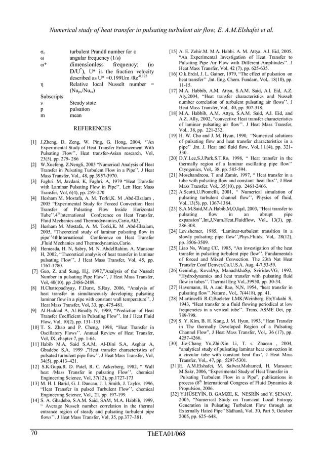 Numerical study of heat transfer in pulsating turbulent air flow | PDF