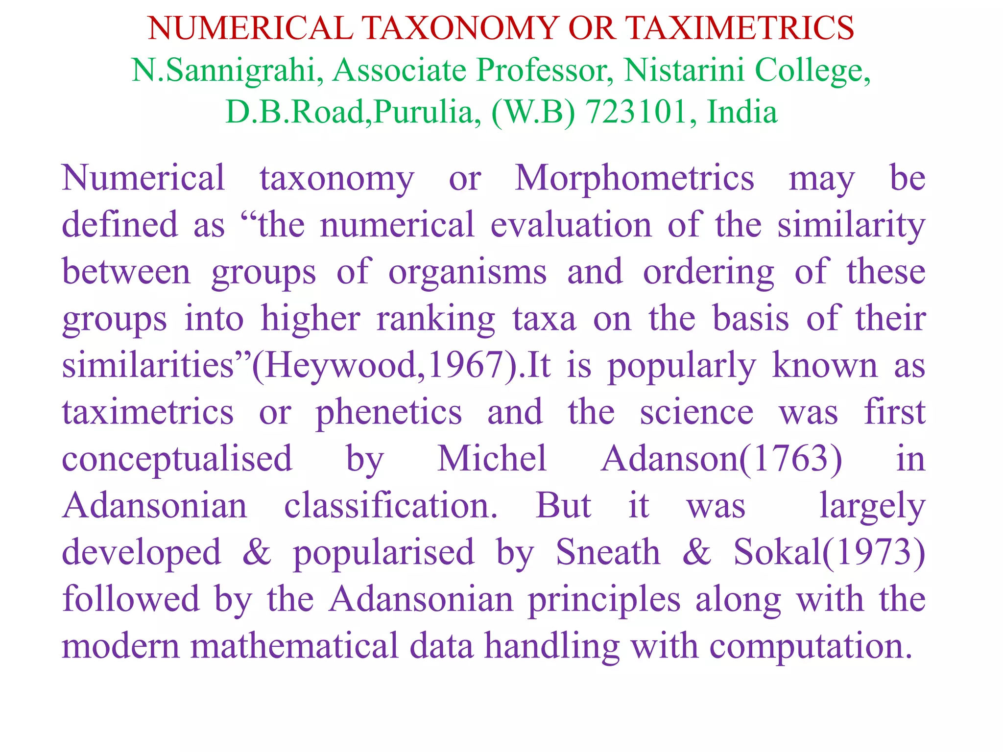 Numerical taxonomy or taximetrics | PDF