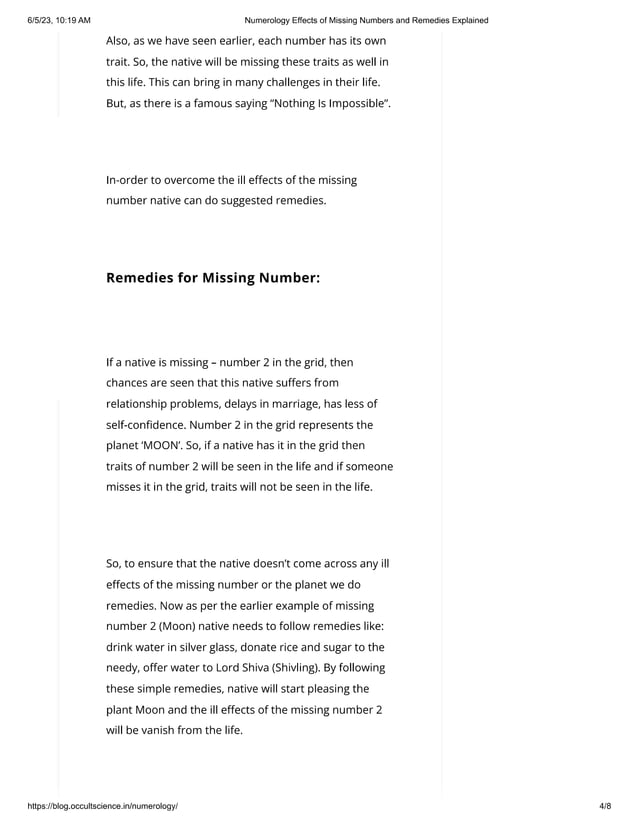 Numerology Missing Numbers in your Birth Chart | PDF