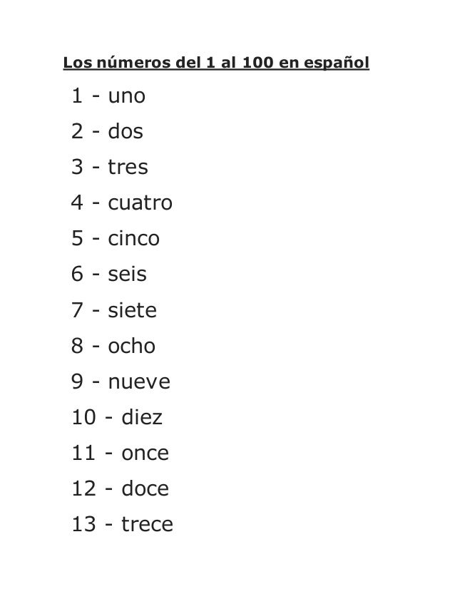 Numeros En Espanol 1-100