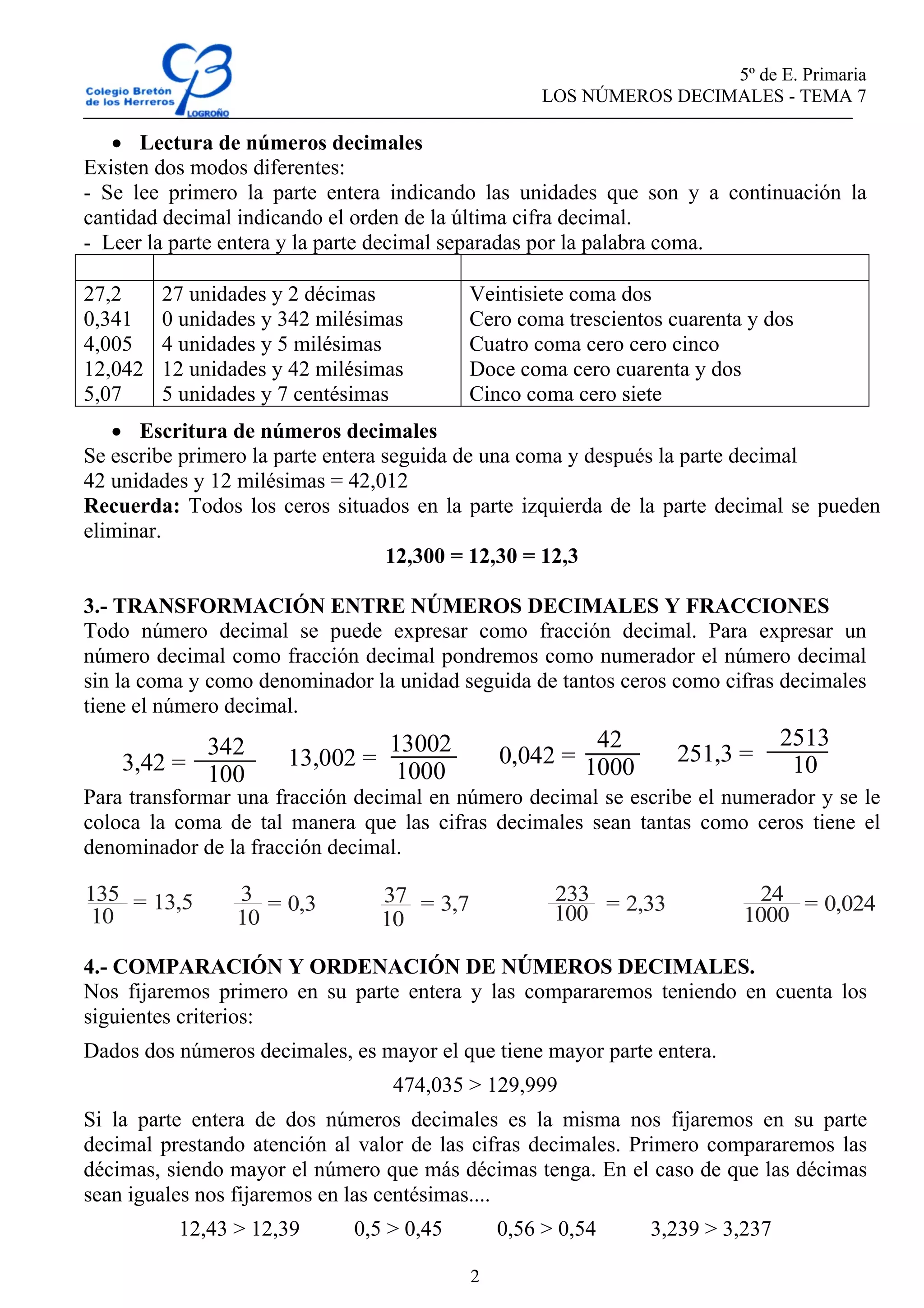 Numeros decimales 2 | PDF