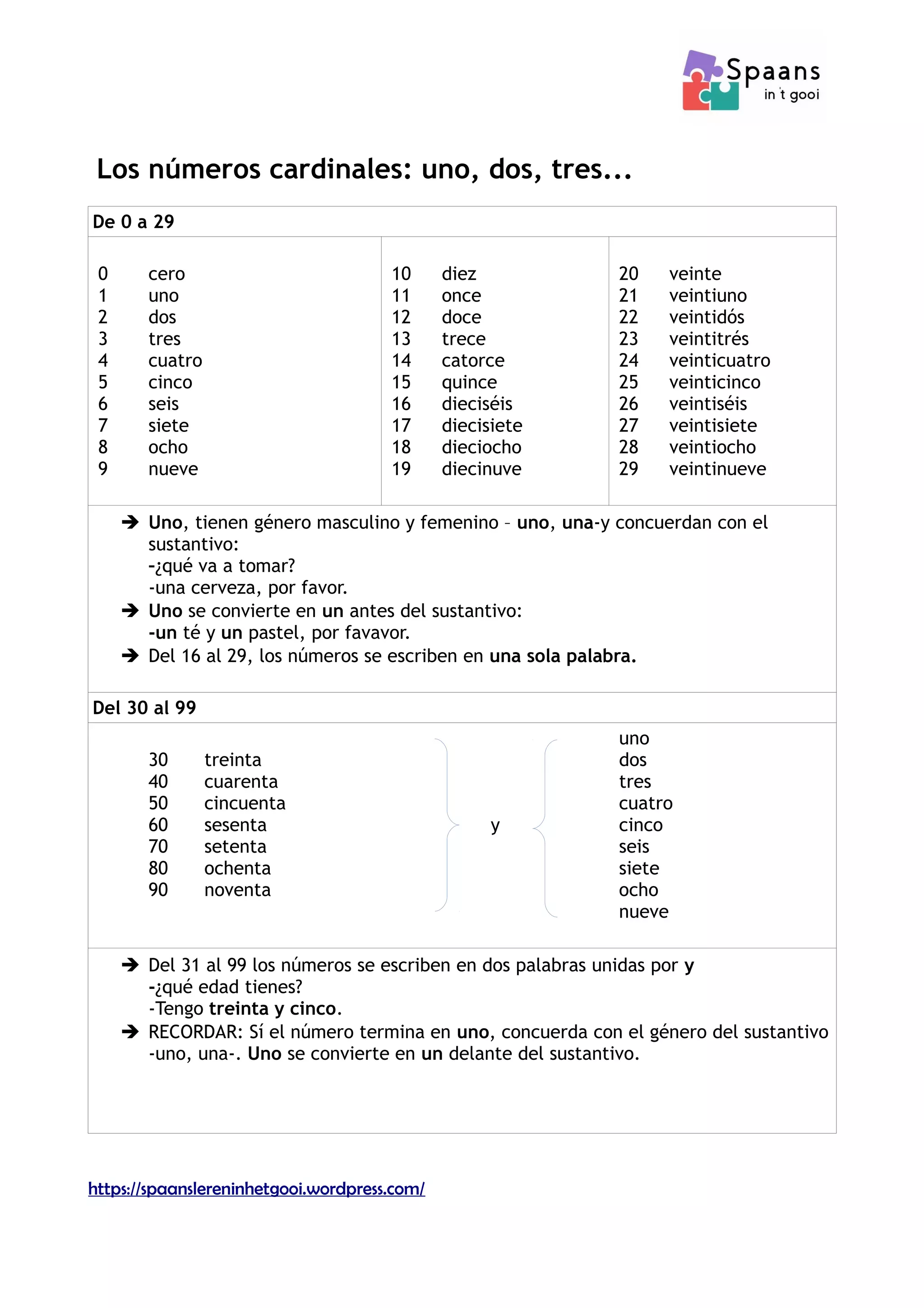 Los números cardinales: uno, dos, tres... | PDF
