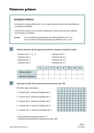 Tabla De Numeros Primos Imprimible