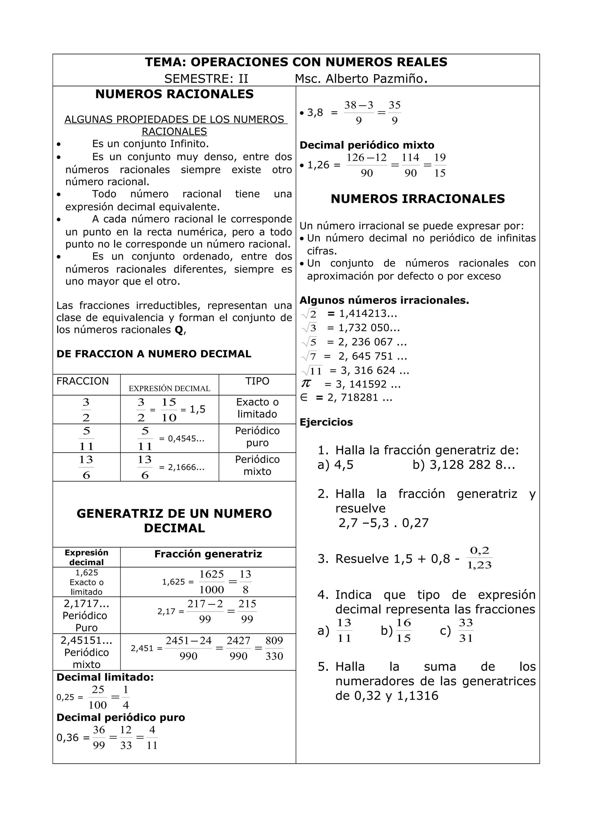 Numeros reales | DOC