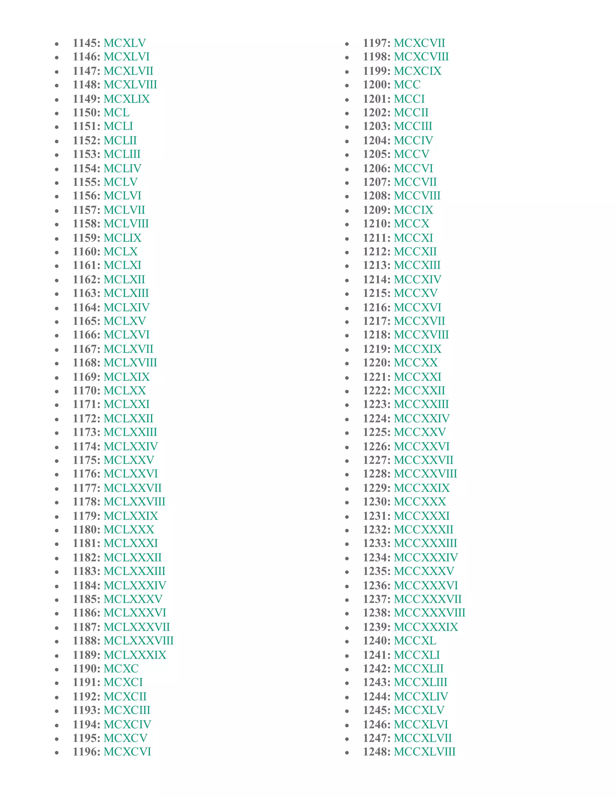 Numeros romanos del 1 al 5000 | DOCX
