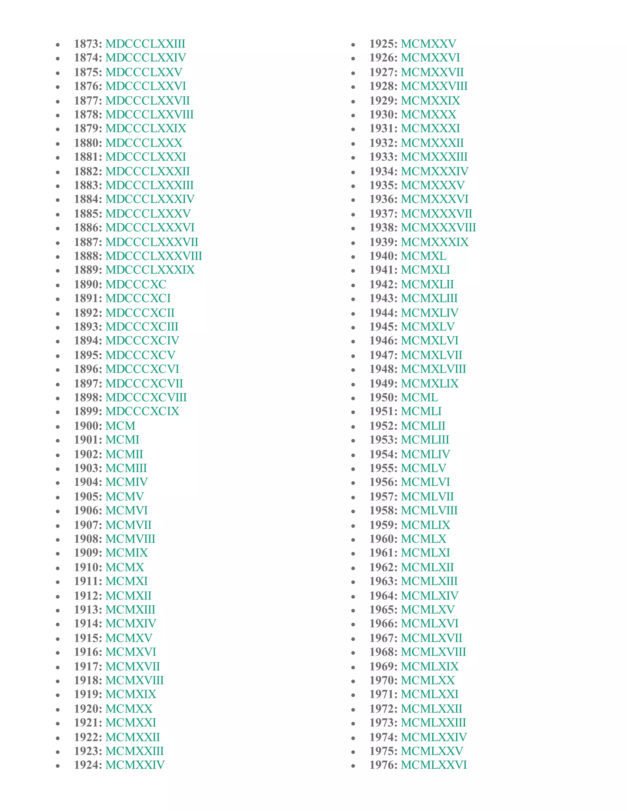 Numeros romanos del 1 al 5000 | DOCX