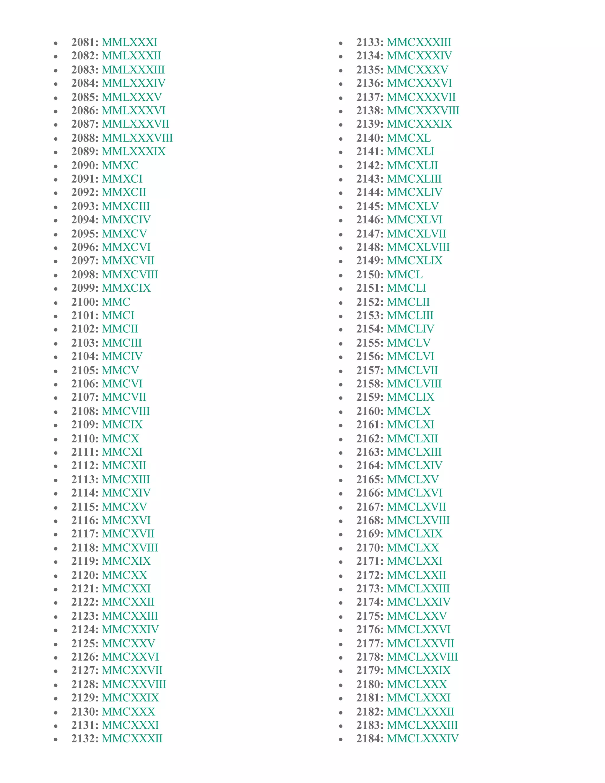 Numeros romanos del 1 al 5000 | DOCX