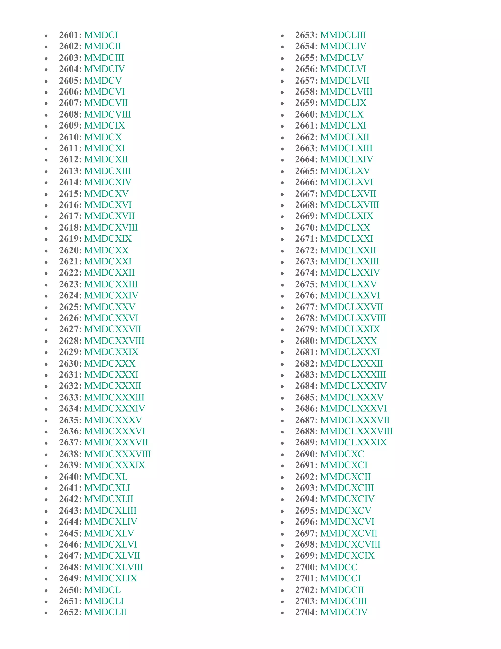 Numeros romanos del 1 al 5000 | DOCX