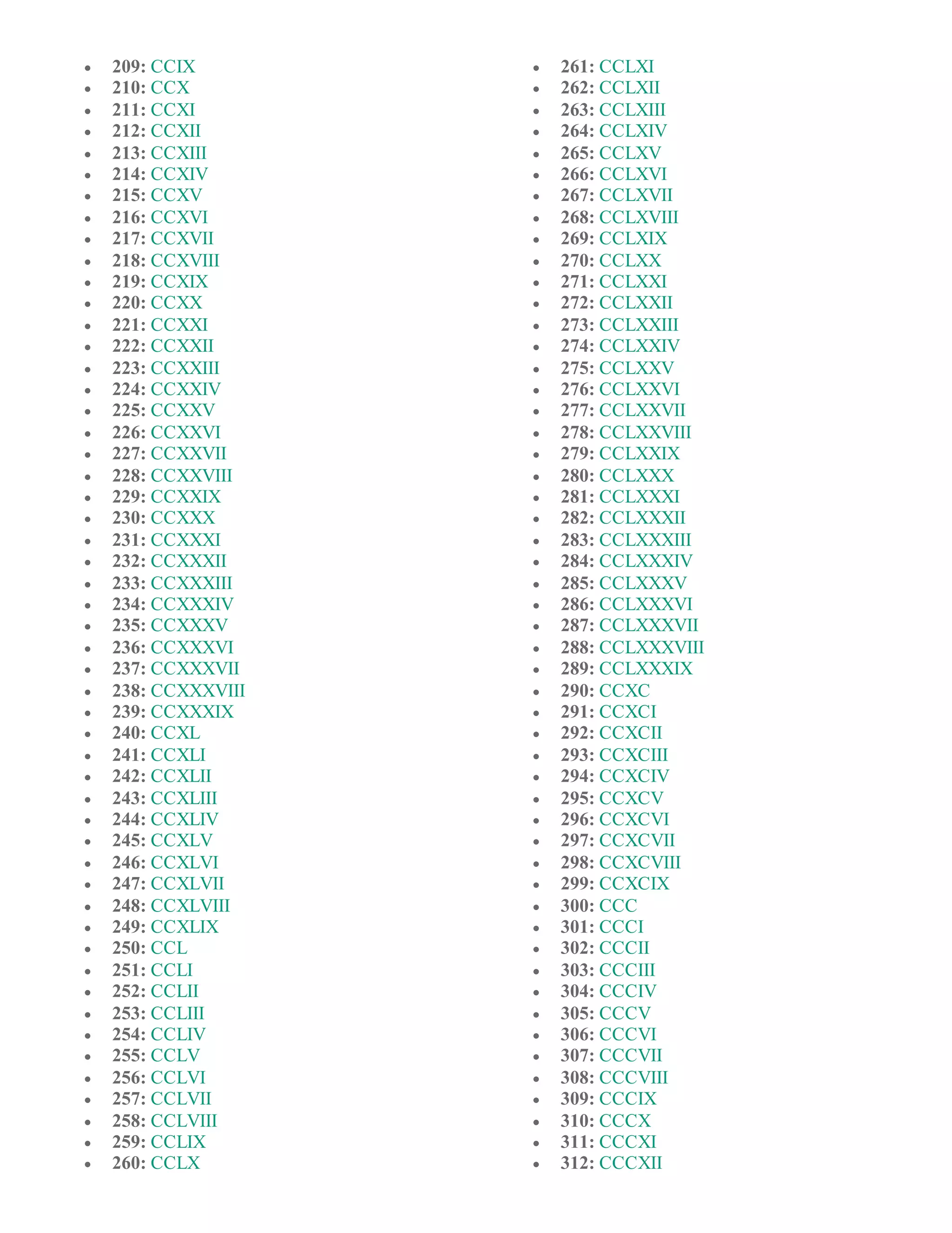 Numeros romanos del 1 al 5000 | DOCX