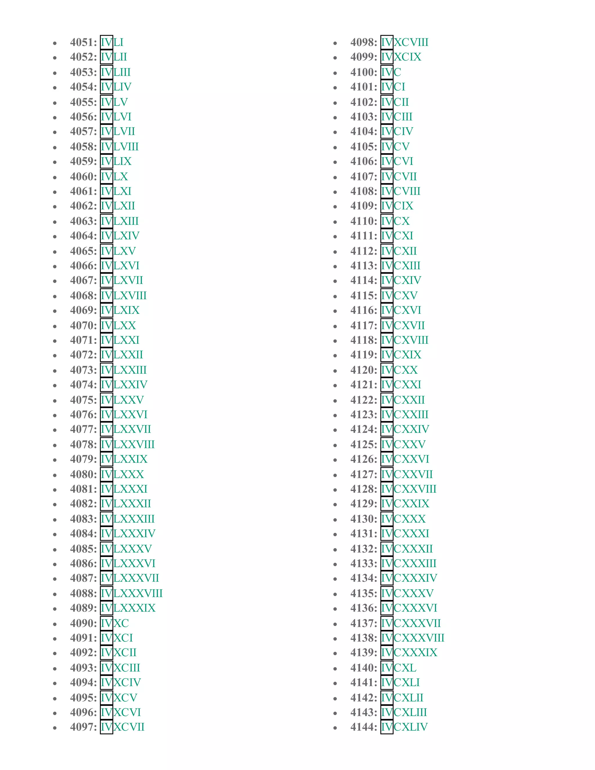 Numeros romanos del 1 al 5000 | DOCX