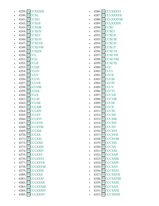 Numeros romanos del 1 al 5000 | DOCX | Rail Travel | Travel Type