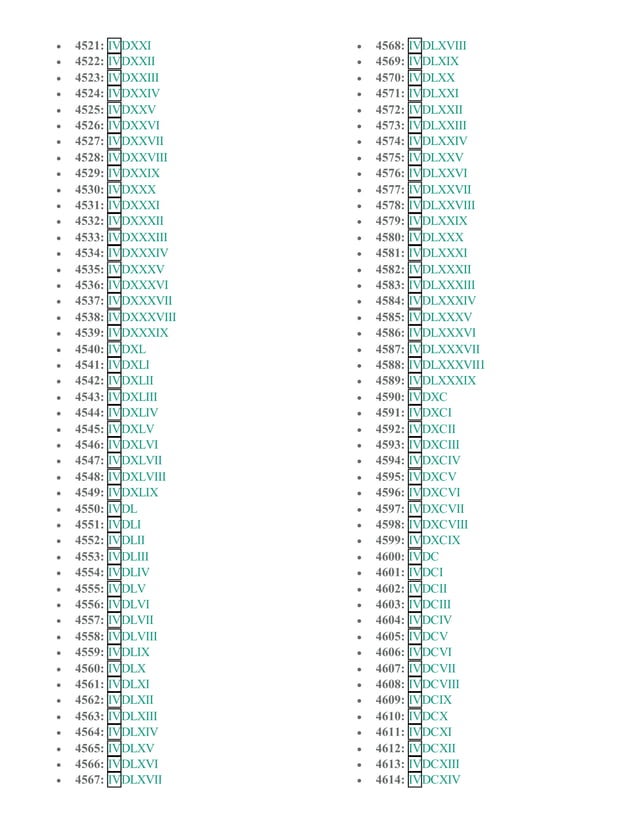 Numeros romanos del 1 al 5000 | DOCX | Rail Travel | Travel Type