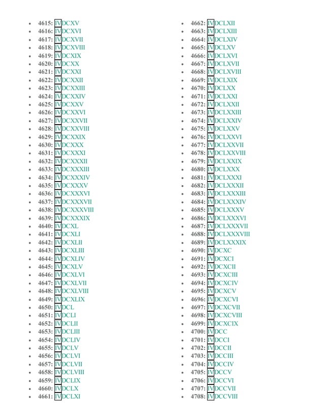 Numeros romanos del 1 al 5000 | DOCX | Rail Travel | Travel Type