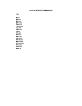 Numeros romanos de 50 en 50 al 1000 | DOCX