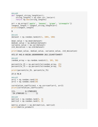 Numpy questions with answers and practice | PDF
