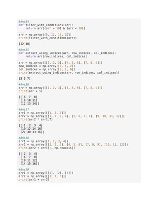 Numpy questions with answers and practice | PDF
