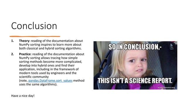NumPy sorting (and dancing and memes): a short review for students | PPT