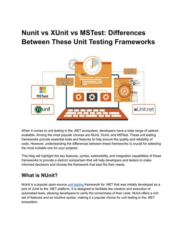 Nunit Vs Xunit Vs Mstest Differences Between These Unit Testing Frameworkspdf