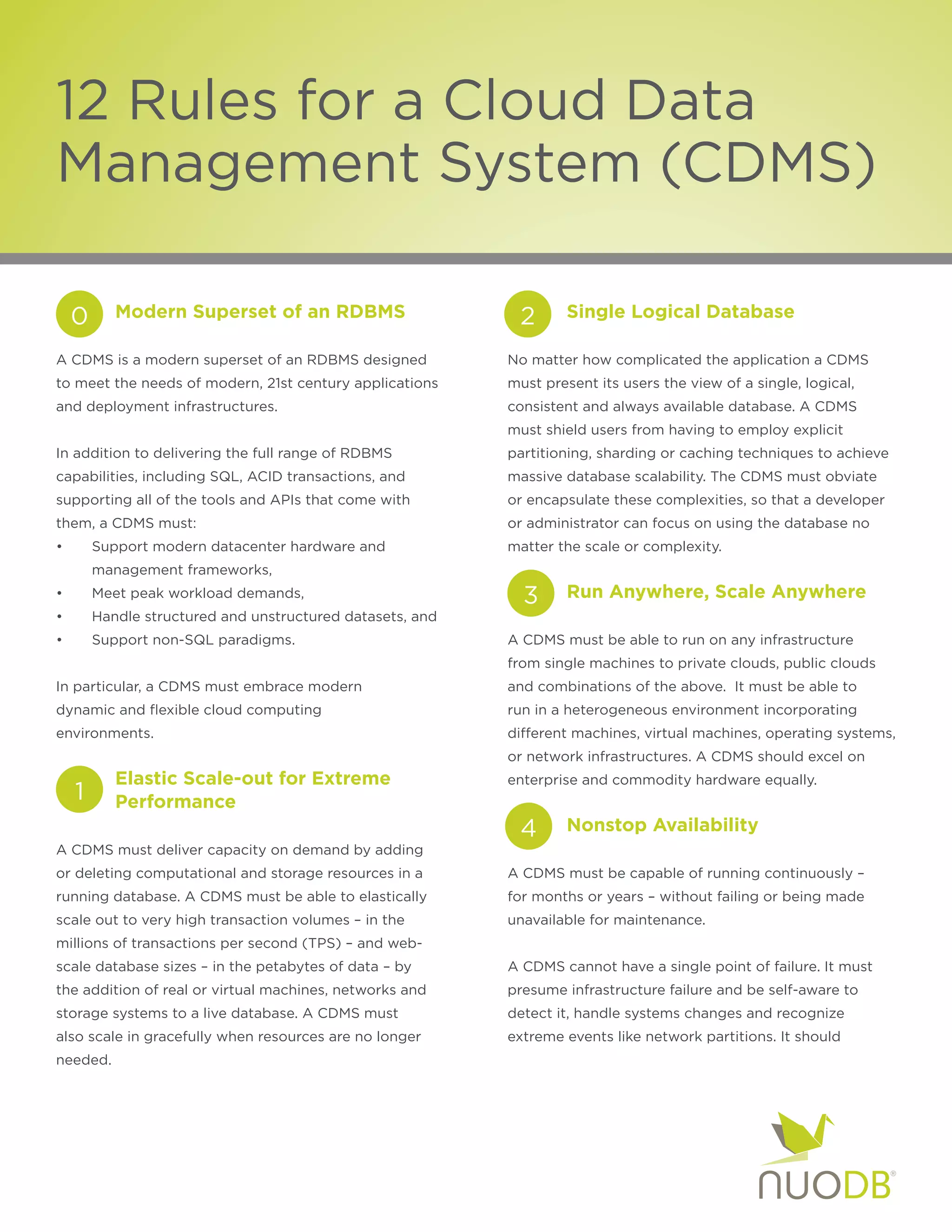 12 Rules for a Cloud Data Management System (CDMS) | PDF