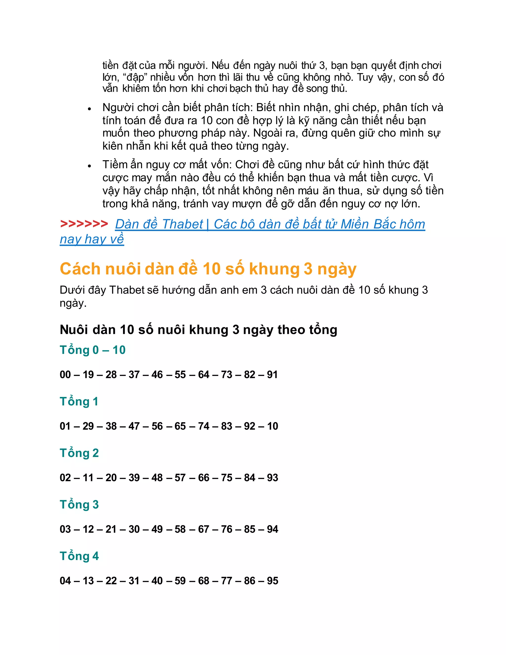 Nuoi dan de 10 so khung 3 ngay | PDF