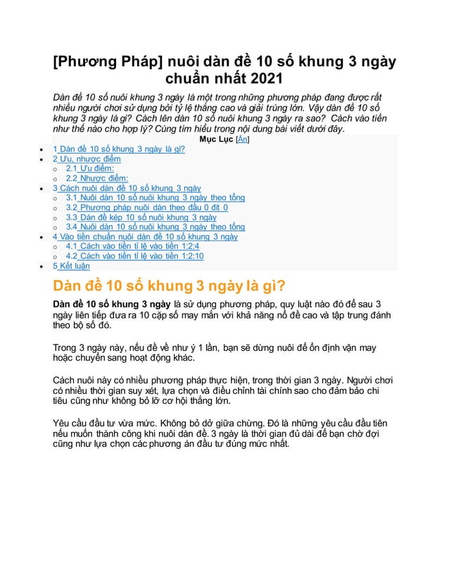 Nuoi dan de 10 so khung 3 ngay | PDF
