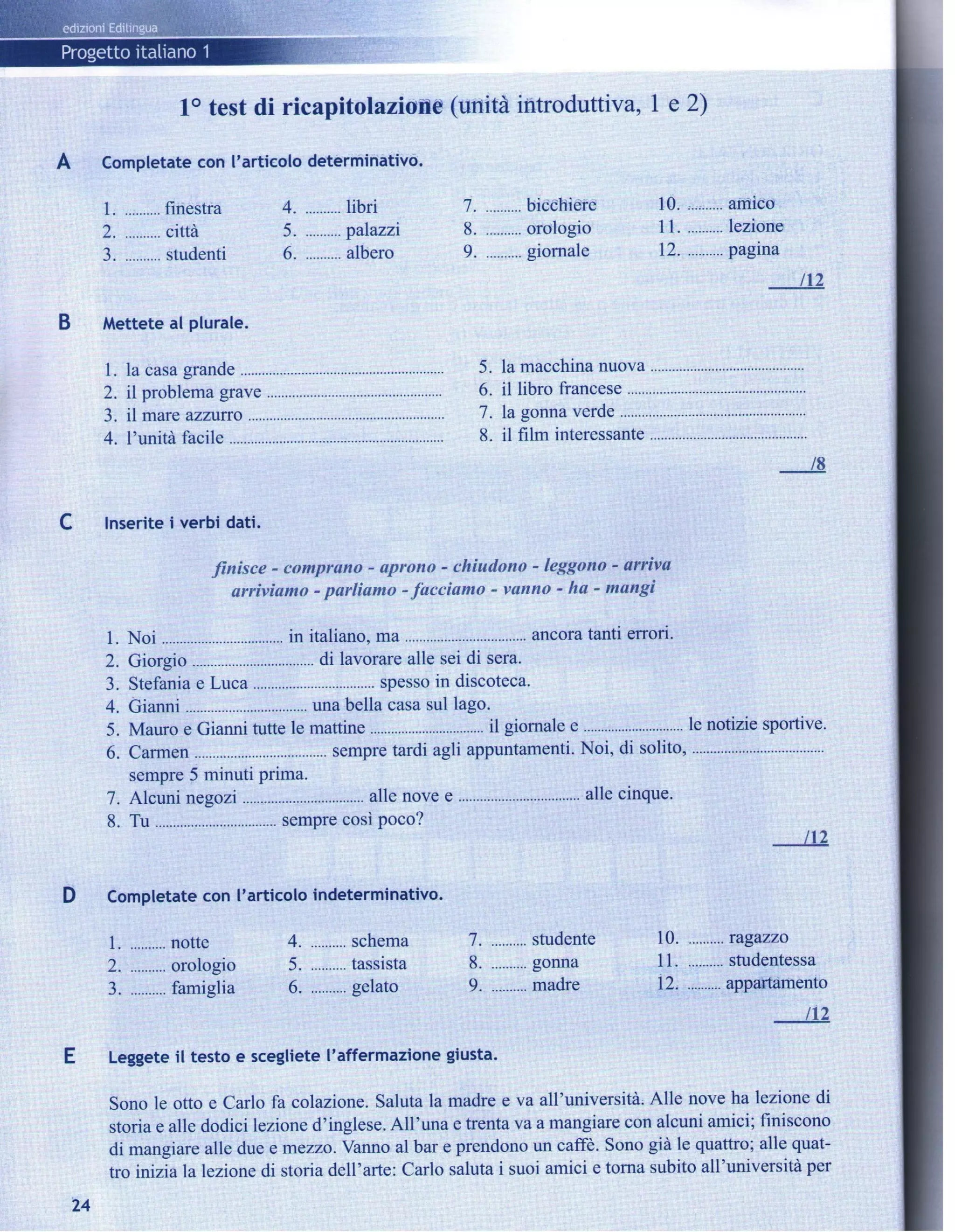 Quaderno degli esercizi - Nuovo progetto italiano 1 | PDF