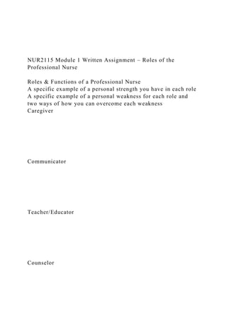NUR2115 Module 1 Written Assignment – Roles of the Professiona | PDF