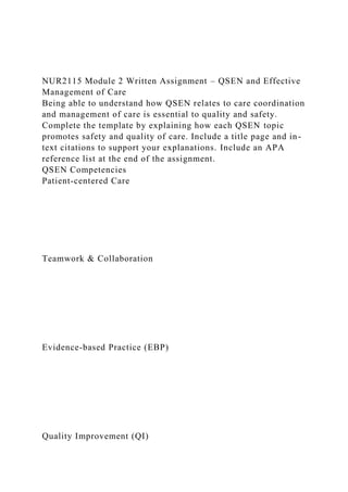 NUR2115 Module 2 Written Assignment – QSEN and Effective Managem | PDF