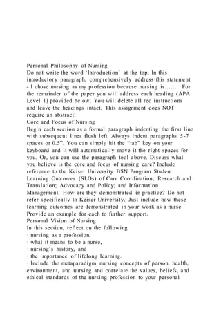 Nur3805 personal philosophy of nursing paper guideline rubr | DOCX