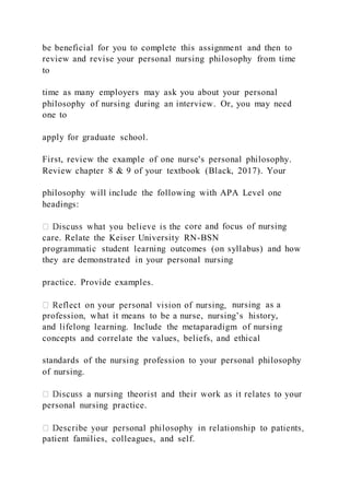 Nur3805 personal philosophy of nursing paper guideline rubr | DOCX