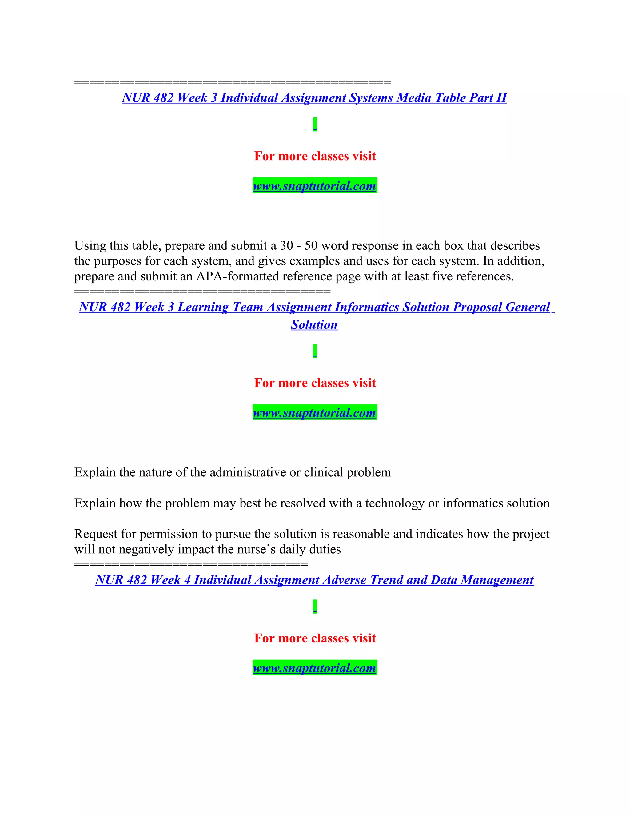 Nur 482 Massive Success / snaptutorial.com