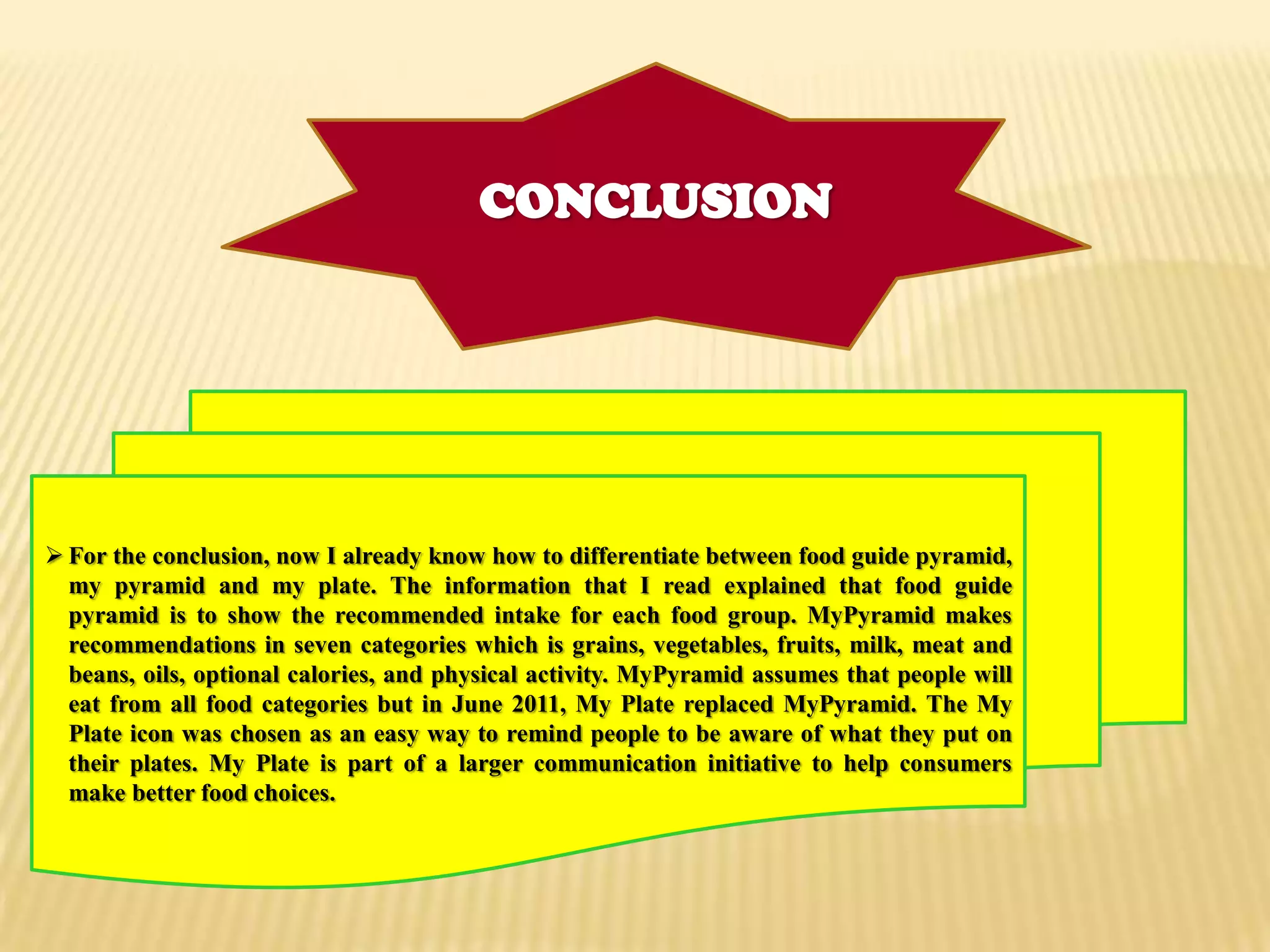 My Plate, My pyramid and food guide pyramid | PPTX