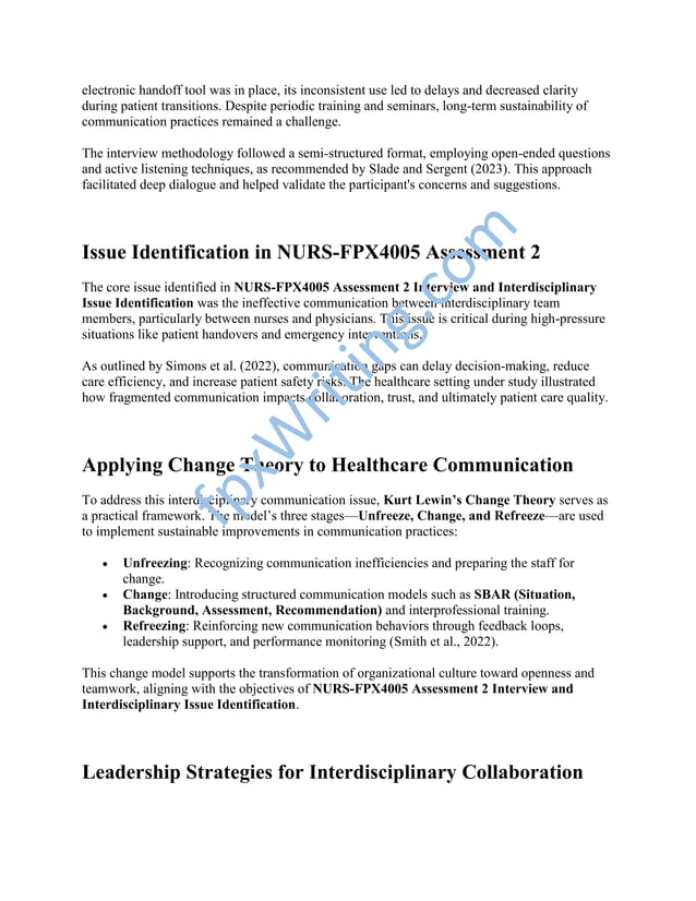NURS FPX 4005 Assessment 2 Interview and Interdisciplinary Issue Identification.pdf