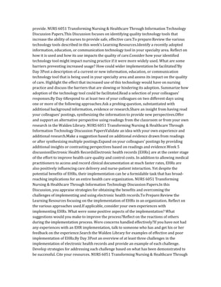 NURS 6051 Transforming Nursing Healthcare Through Information ...
