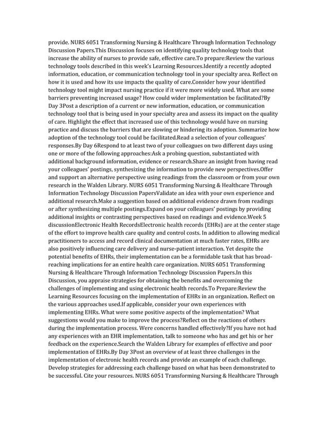 NURS 6051 Transforming Nursing Healthcare Through Information Technology.docx