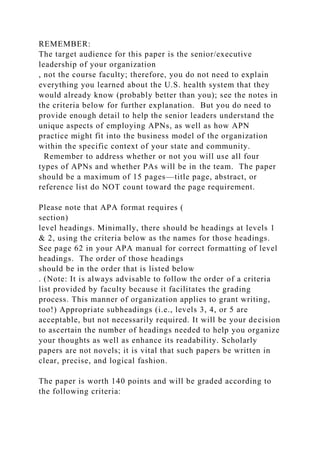 NURS 610 Summation Paper – Health System Project ProposalThe.docx