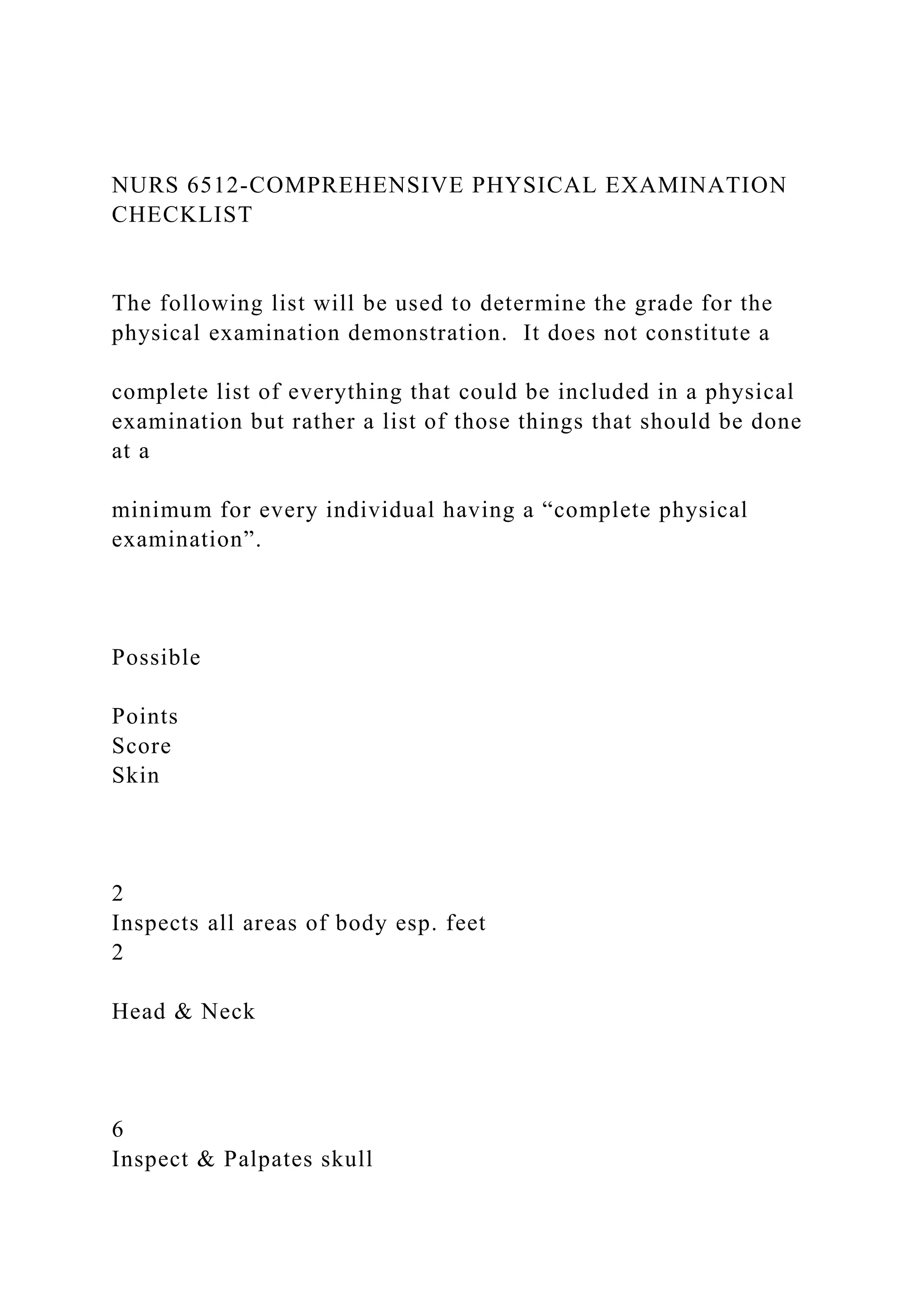NURS 6512-COMPREHENSIVE PHYSICAL EXAMINATION CHECKLISTThe fo.docx
