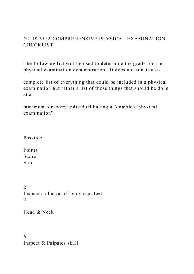 NURS 6512-COMPREHENSIVE PHYSICAL EXAMINATION CHECKLISTThe fo.docx