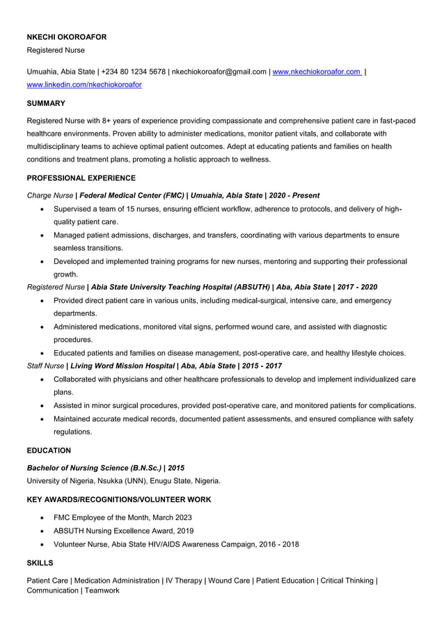 Nurse - Fully Editable ATS Resume Template.docx
