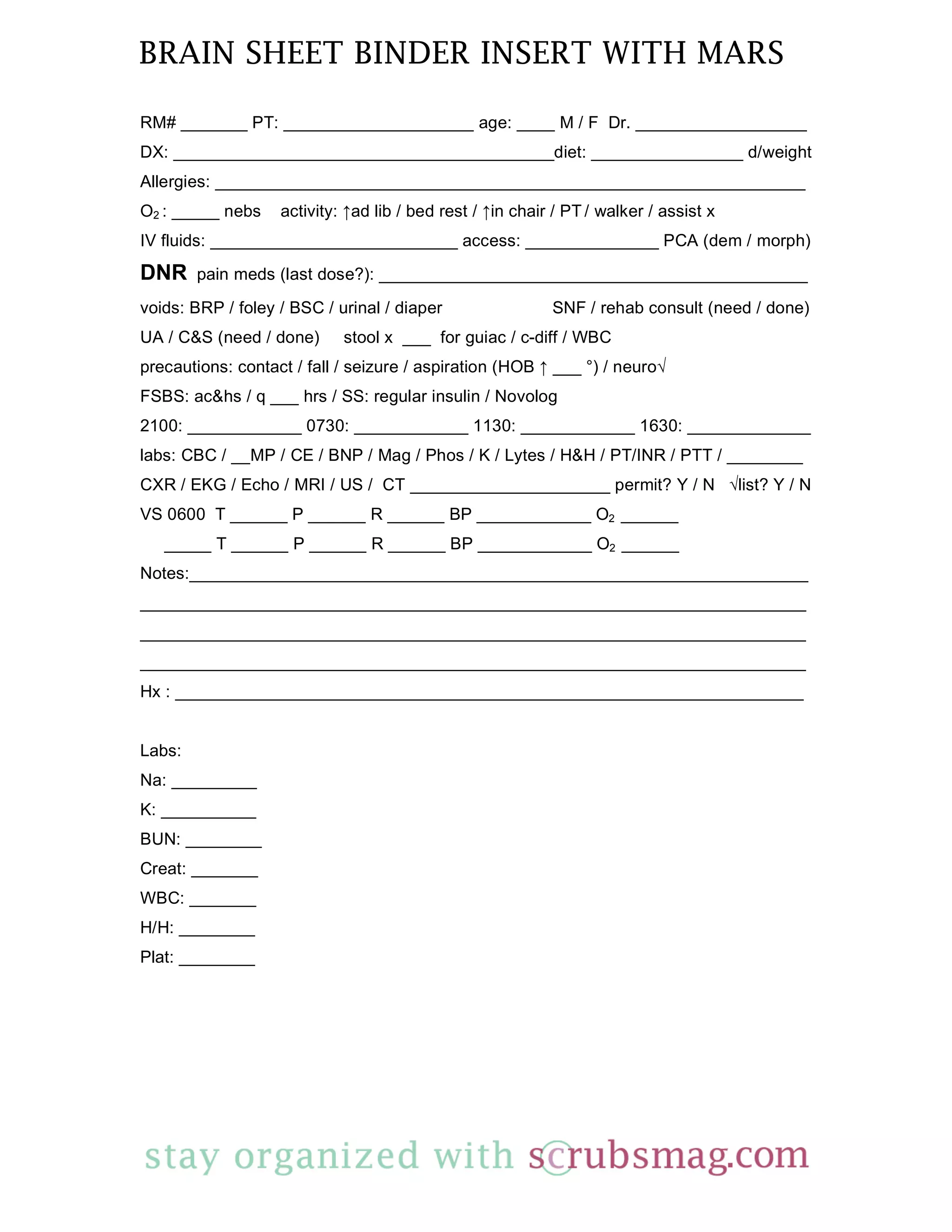 Nurse brain sheet_binder_insert_with_mars | PDF